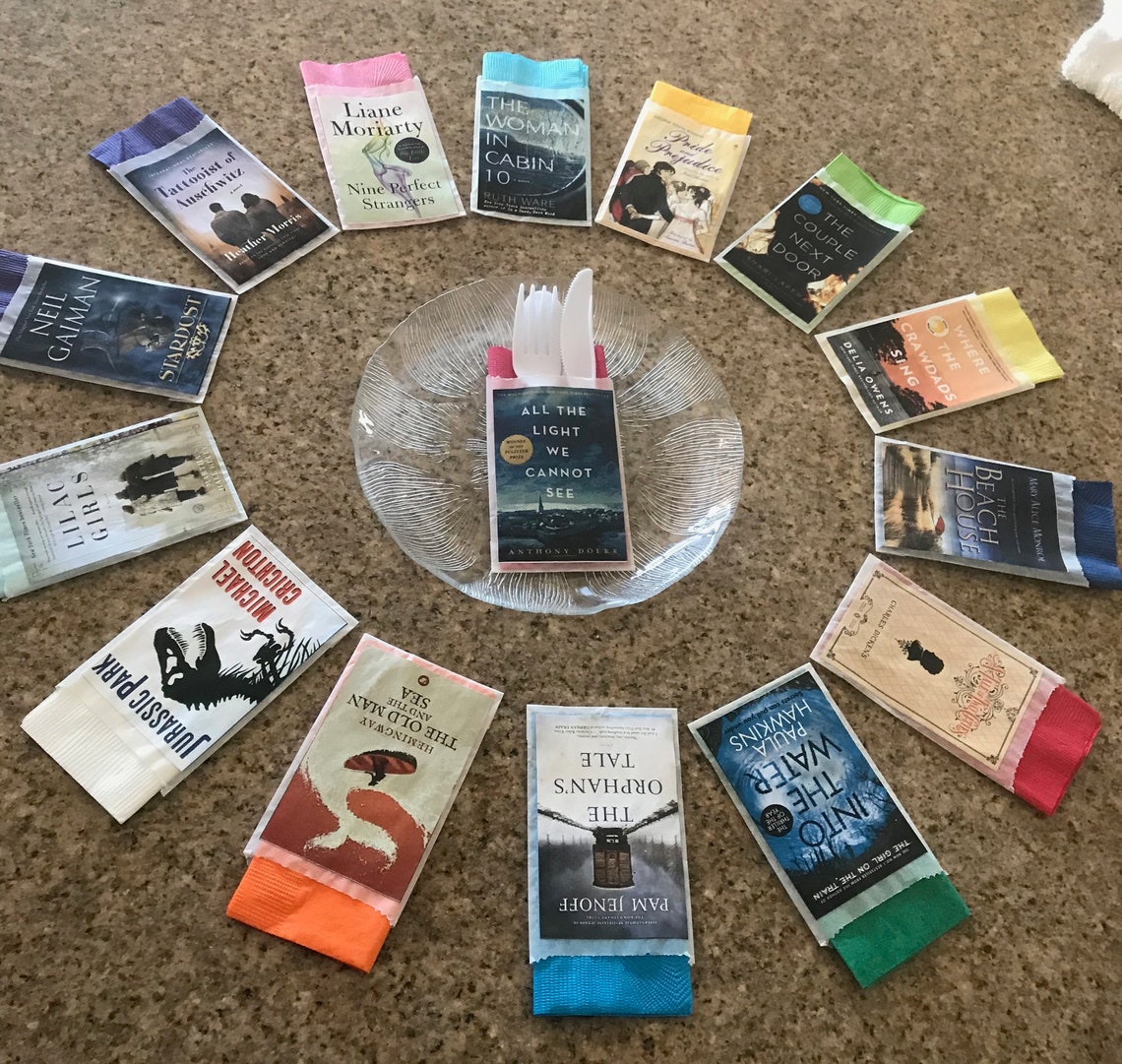 Twelve Literary Silverware Cutlery and Napkin Pouches and Treat Favor ...