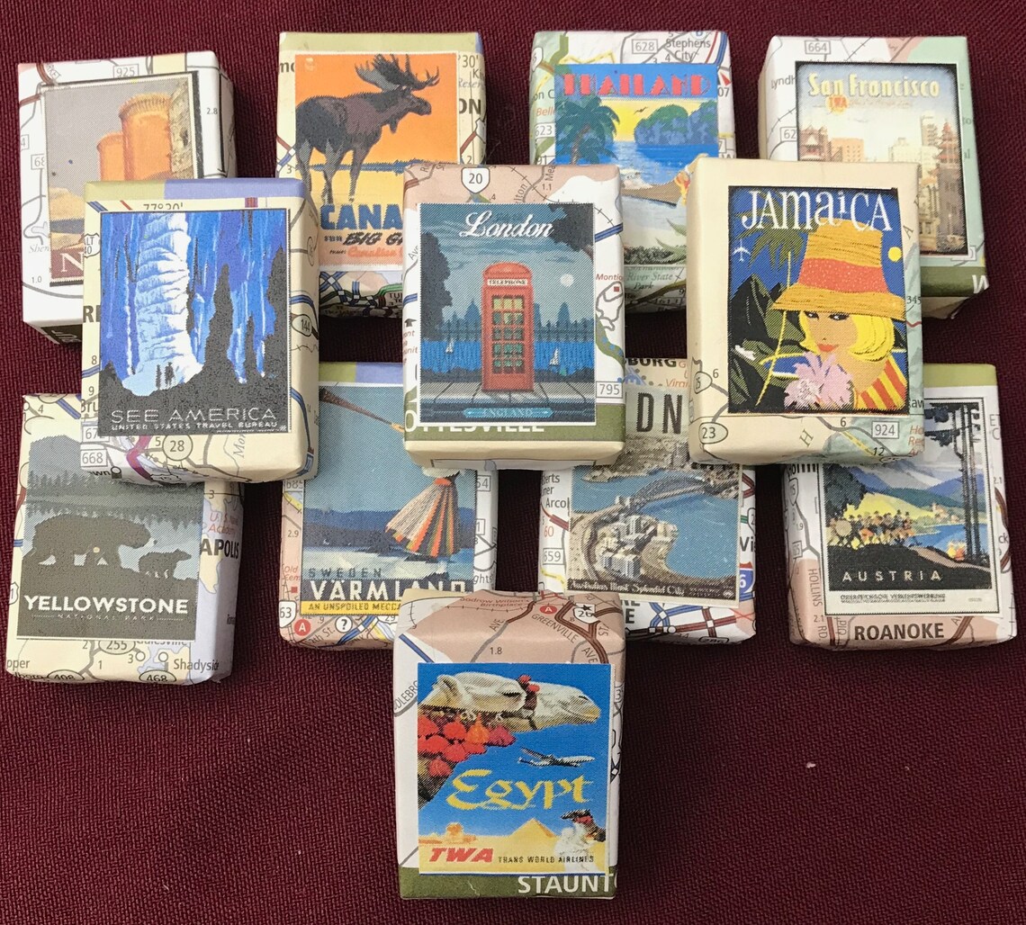 Twelve Map Mini Guest Soaps With Vintage Travel Posters for Wedding ...