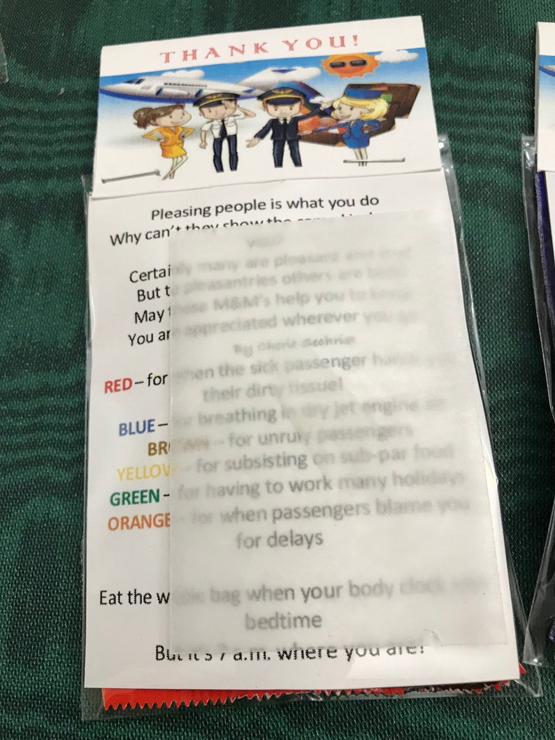 SIX Flight Attendant M&m's Thank You With Original Poem - SIX Little ...