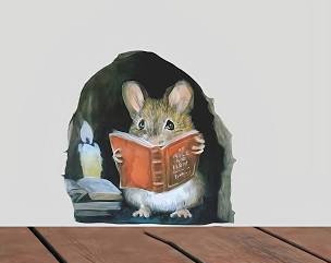 Book Reading Mouse Decal Sticker for Wall, Laptop, Car, and More. Great ...