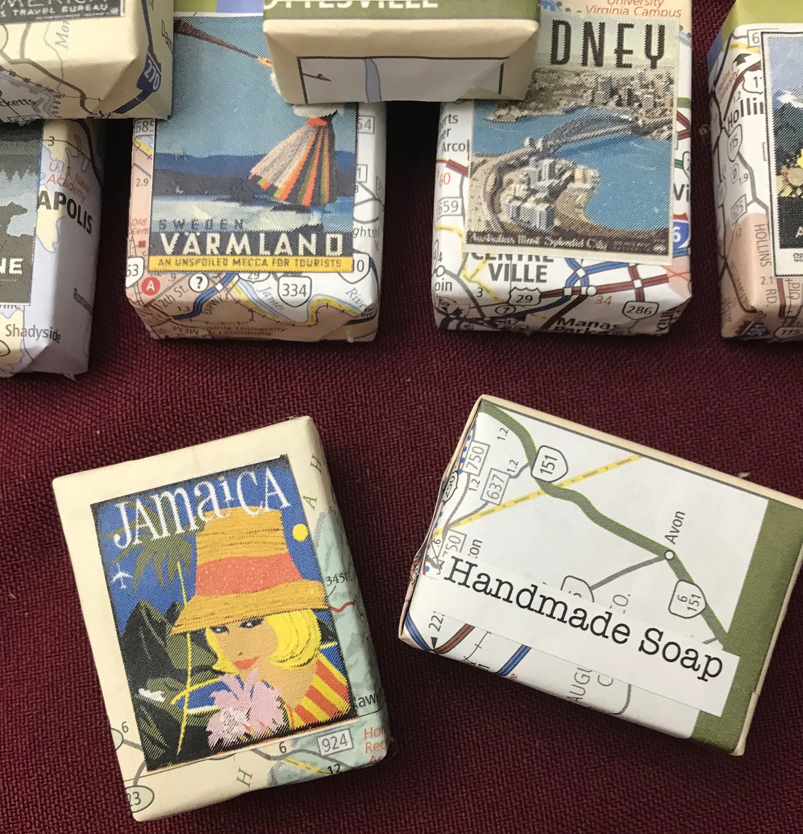 Twelve Map Mini Guest Soaps With Vintage Travel Posters for Wedding ...