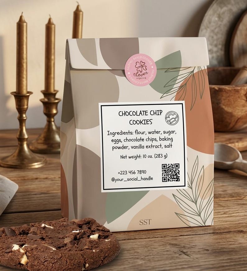 Editable Cookie Label Template, Chocolate Chip Bakery Sticker, Cottage ...