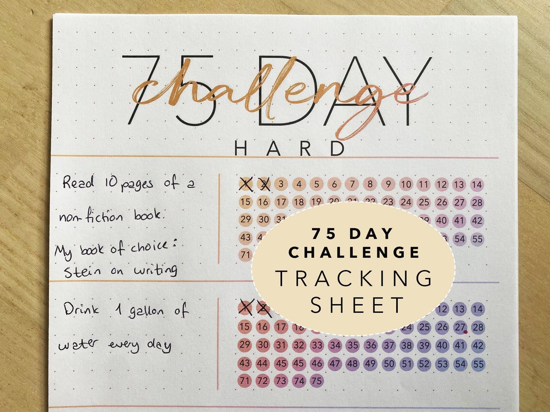 75 Day Challenge Tracking Sheet - Etsy