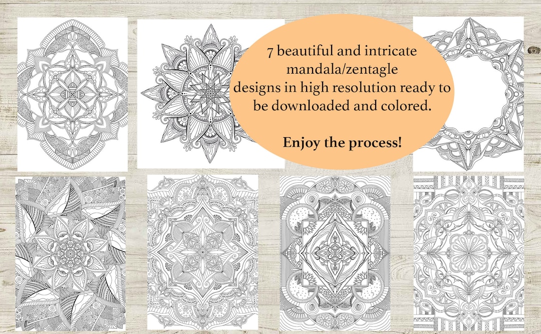 7 Intricate Mandala/zentangle Coloring Pages - Etsy