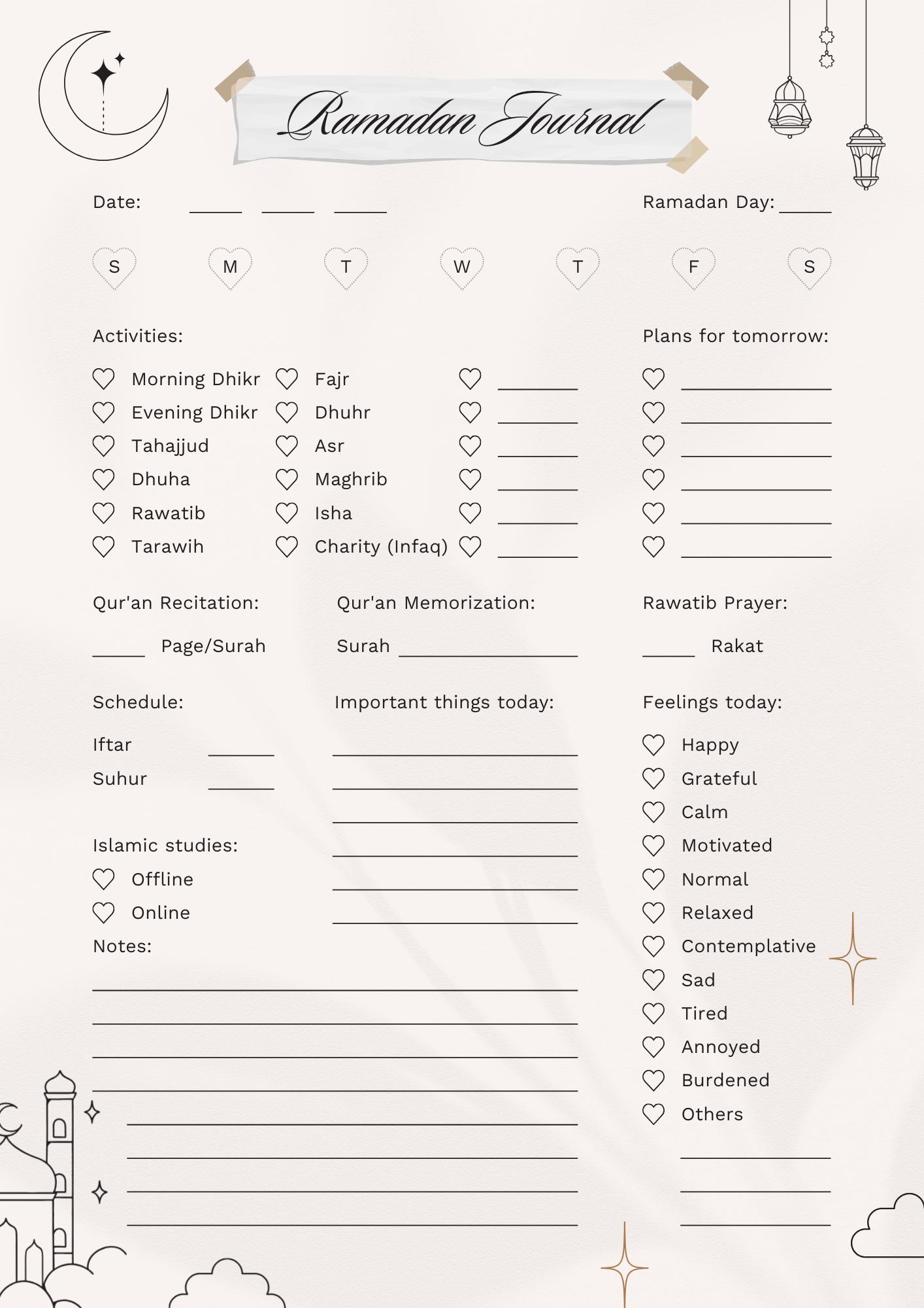 Ramadan Journal Template | Printable Muslim Planner | Spiritual Tracker ...