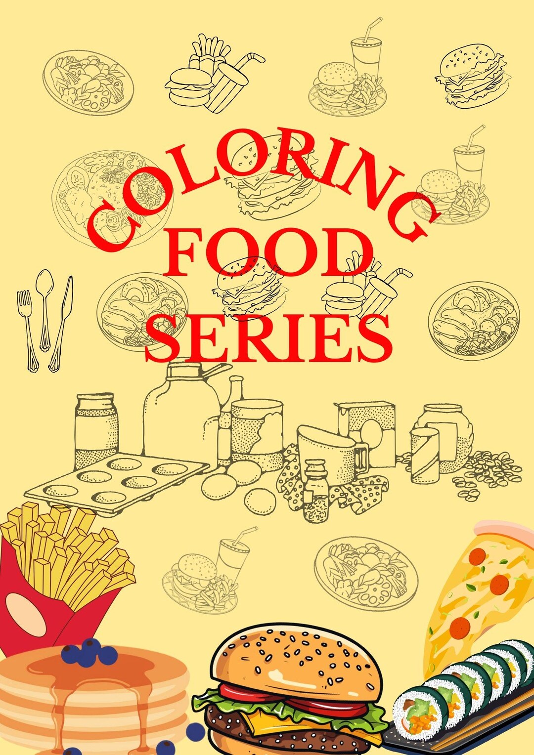 Food Coloring Pages for Kids | Printable Food Coloring Book | Digital ...