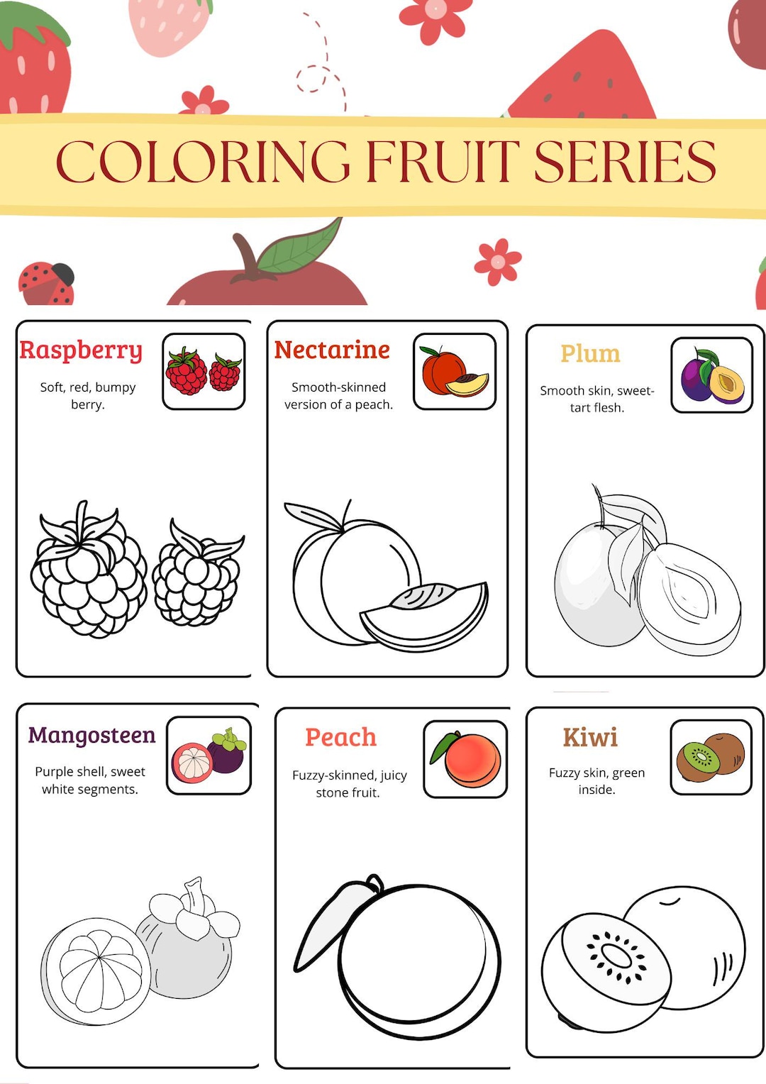 Fruit Coloring Book for Kids | Printable A4 PDF | 30 Pages Coloring ...