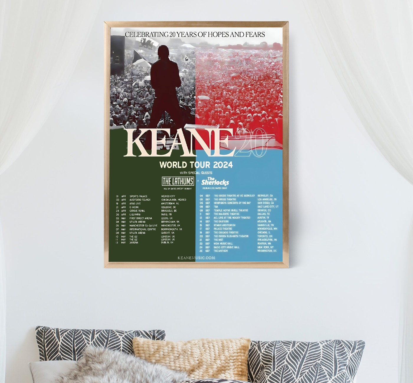 KEANE Celebrating 20 Years of Hopes & Fears 2024 World Tour Poster sold ...