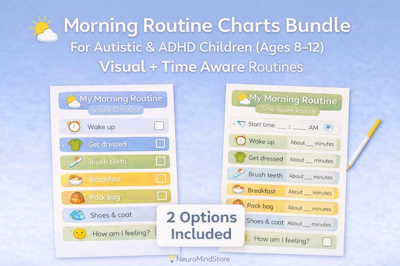 Morning Routine Charts for Autistic & ADHD Children Visual Checklist ...