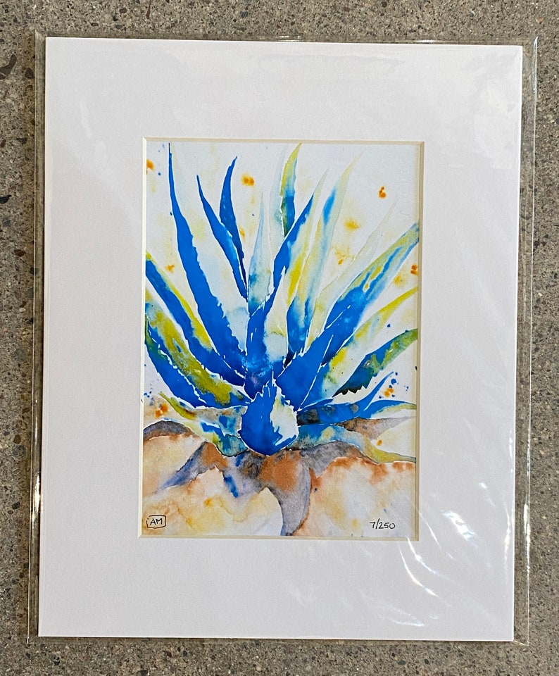 Blue Agave Watercolor Art Print | Matted Botanical Fine Art (11x14) - Etsy