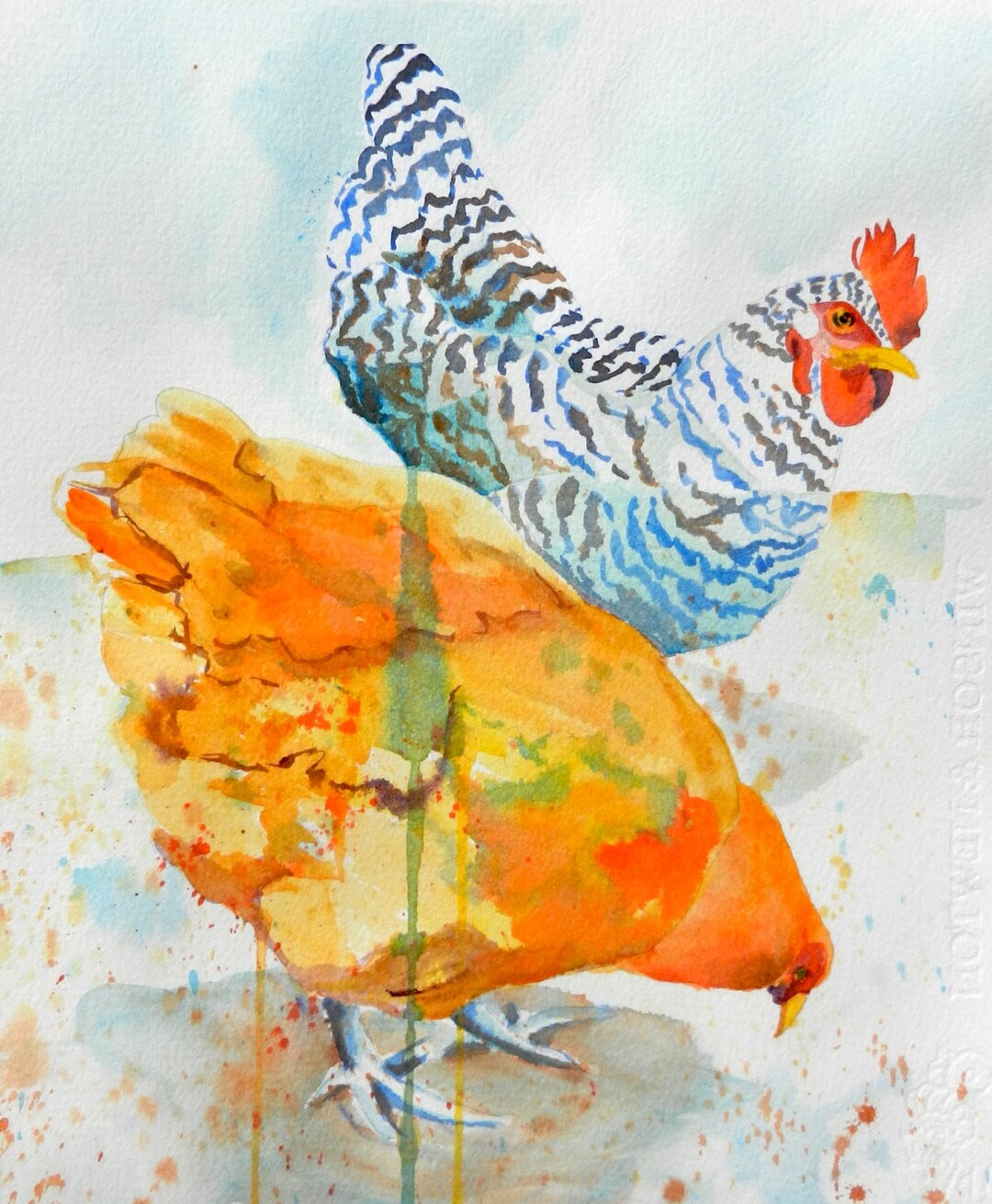 Chicken Watercolor Art Print | Matted 8x10 Farmhouse Kitchen Decor - Etsy