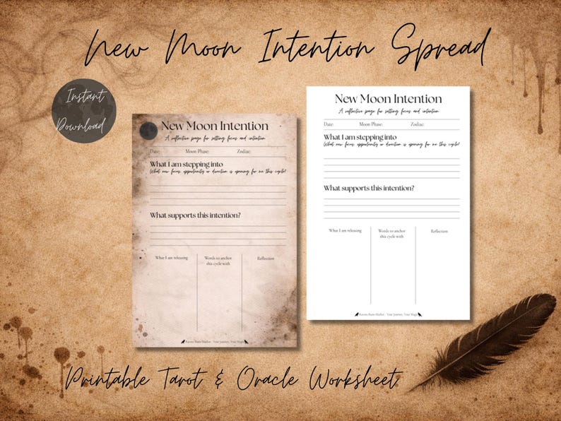 New Moon Intention Spread Printable | Lunar Ritual Worksheet | Tarot ...