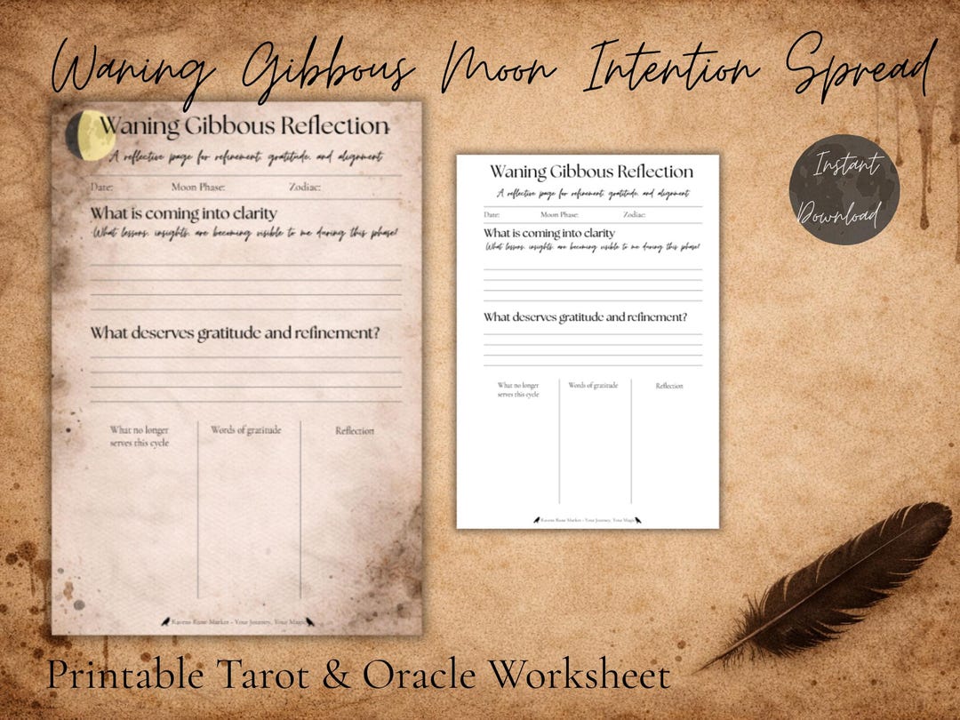 Waning Gibbous Moon Spread Printable | Lunar Ritual Worksheet | Tarot ...