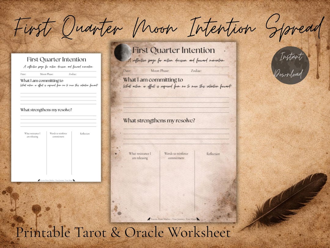 First Quarter Moon Spread Printable | Lunar Ritual Worksheet | Tarot ...