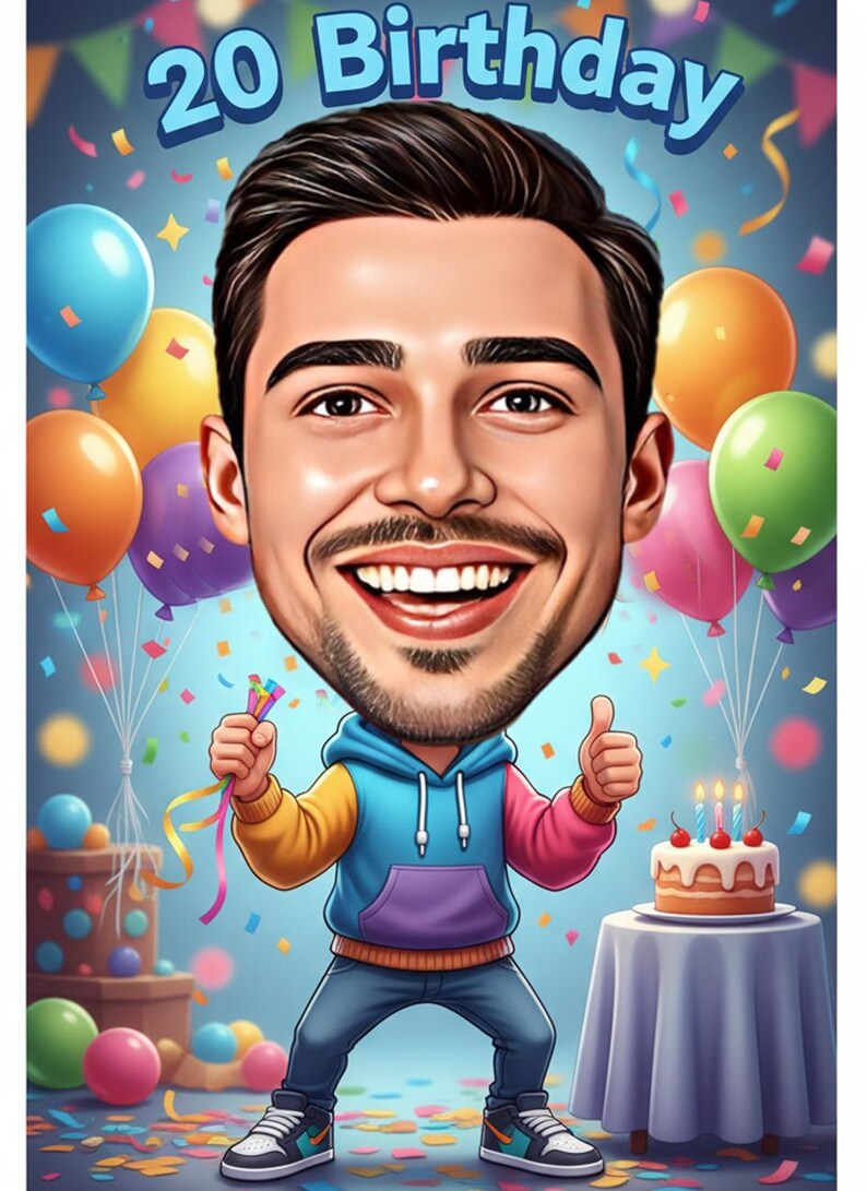 Custom 20th Birthday Caricature, Personalized Cartoon Portrait, Digital ...
