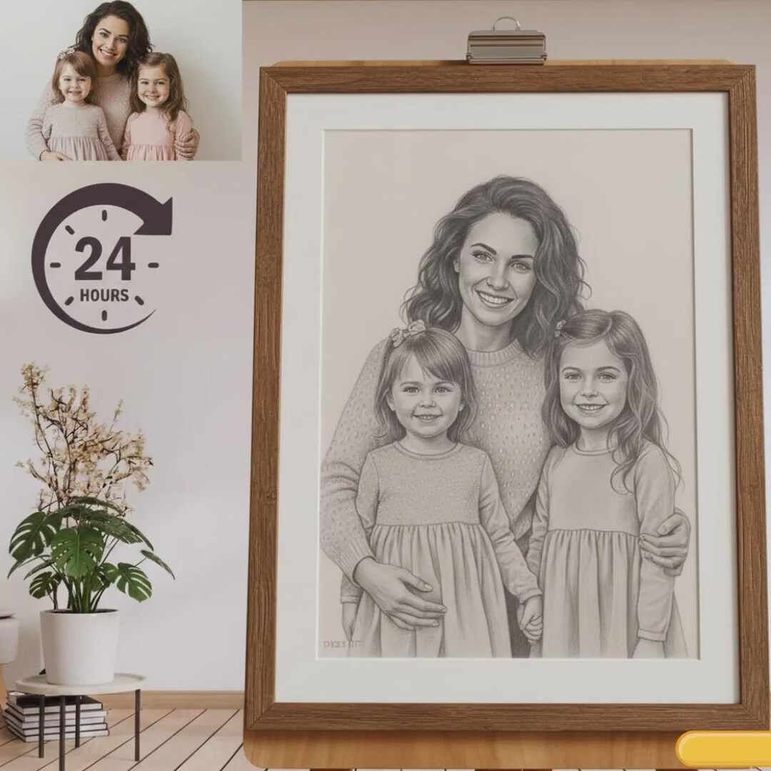 Custom Pencil Sketch Portrait , Hand Drawn Wall Art, Digital Download ...