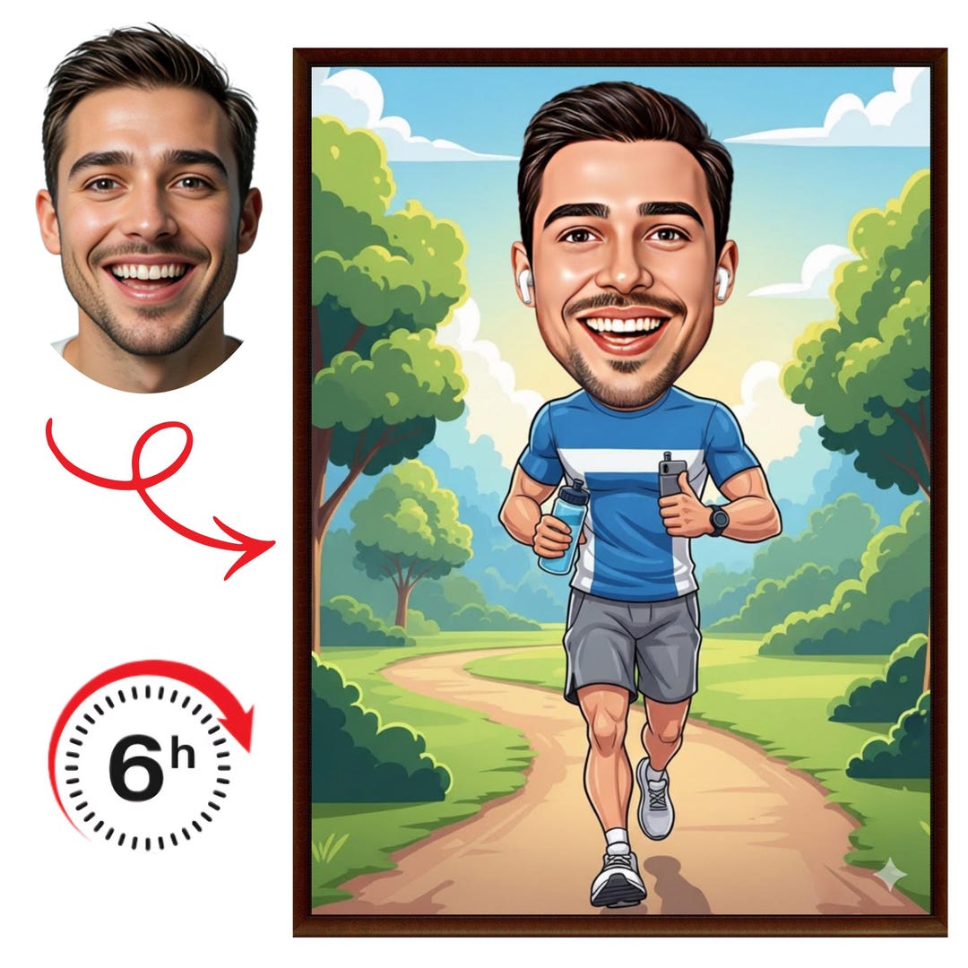 Custom Jogging Caricature | Personalized Runner Gift | Digital Download ...