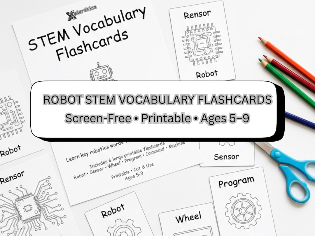 Robot STEM Vocabulary Flashcards – Screen-free Robotics Printable for ...