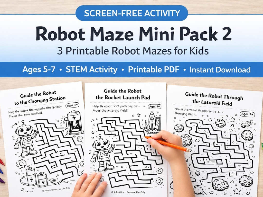 Robot Mazes for Kids Ages 5-7 | STEM Printable Puzzle | Screen-free ...