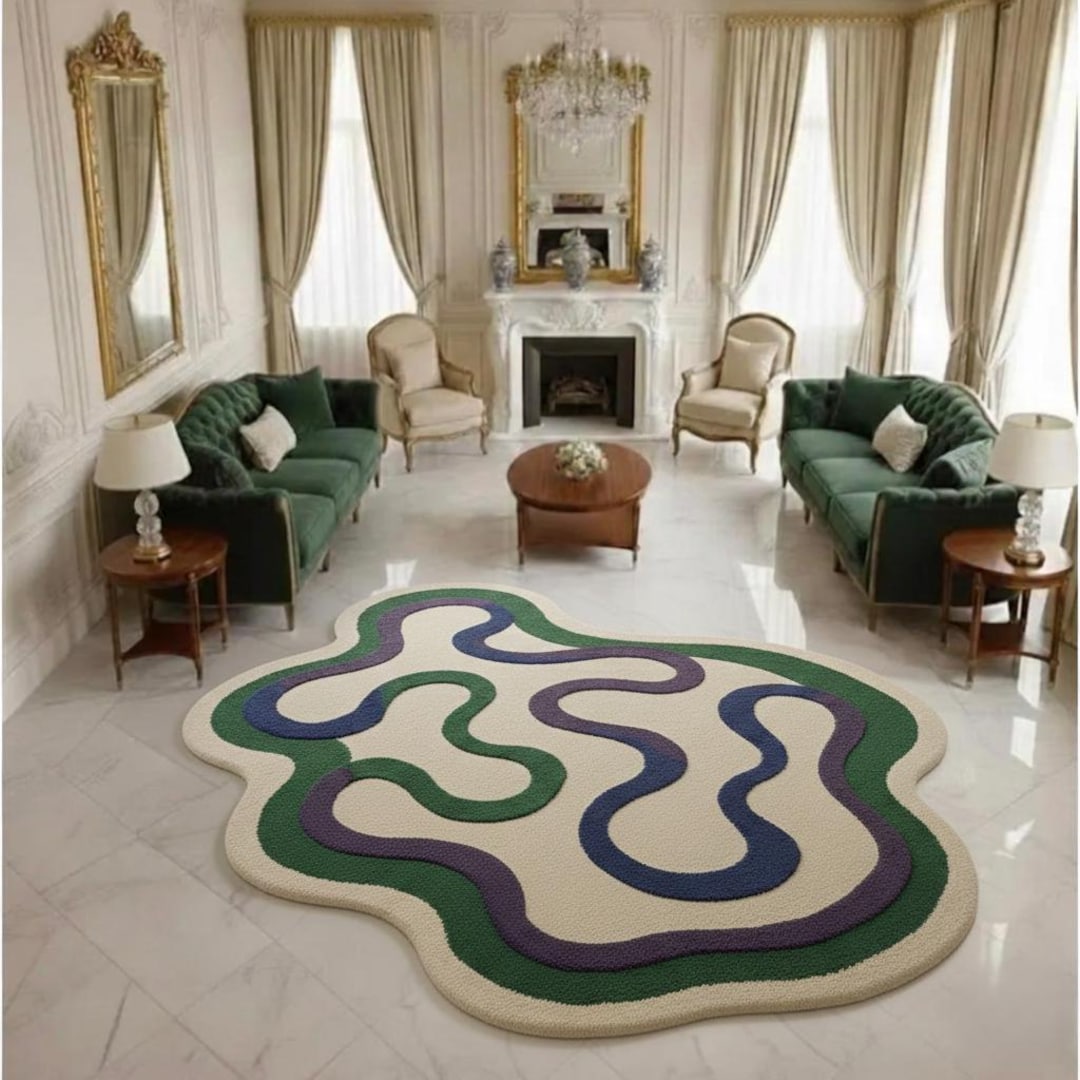 Hand Tufted Amoeba Rug, Modern Wavy Carpet, Contemporary Living Room ...