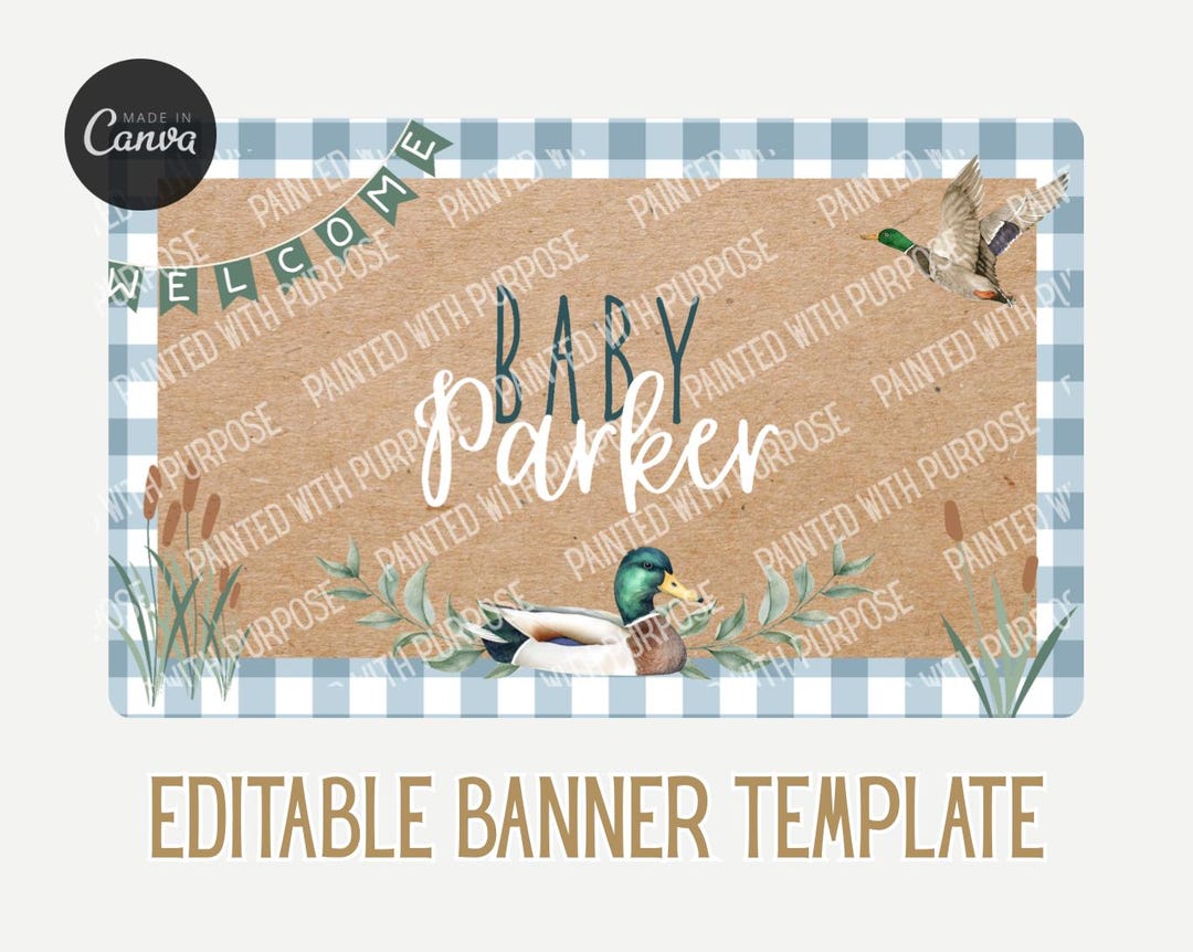 Editable Banner Template, Duck Baby Shower, Mallard, Painted Banner ...