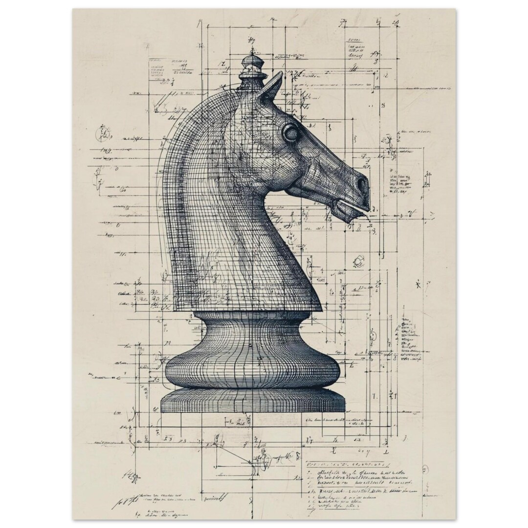 Technical Knight Chess Piece Blueprint Wall Art, Grandmaster Gift ...
