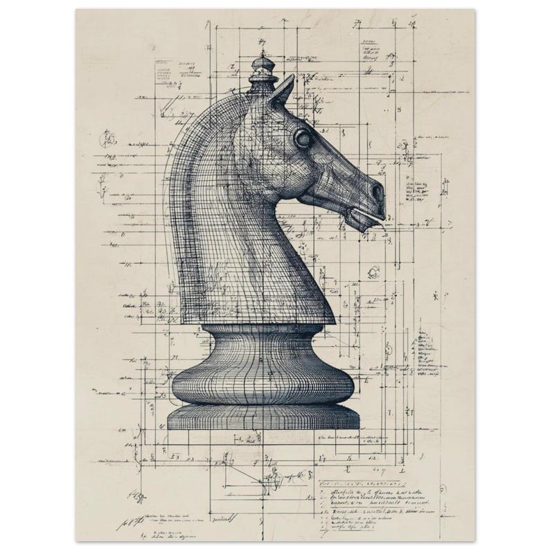 Technical Knight Chess Piece Blueprint Wall Art, Grandmaster Gift ...