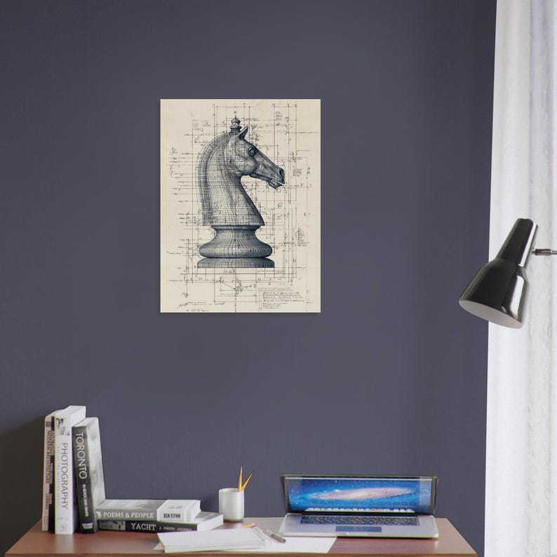 Technical Knight Chess Piece Blueprint Wall Art, Grandmaster Gift ...