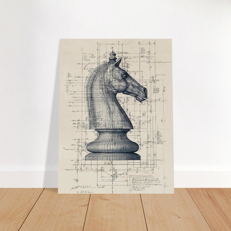 Technical Knight Chess Piece Blueprint Wall Art, Grandmaster Gift ...