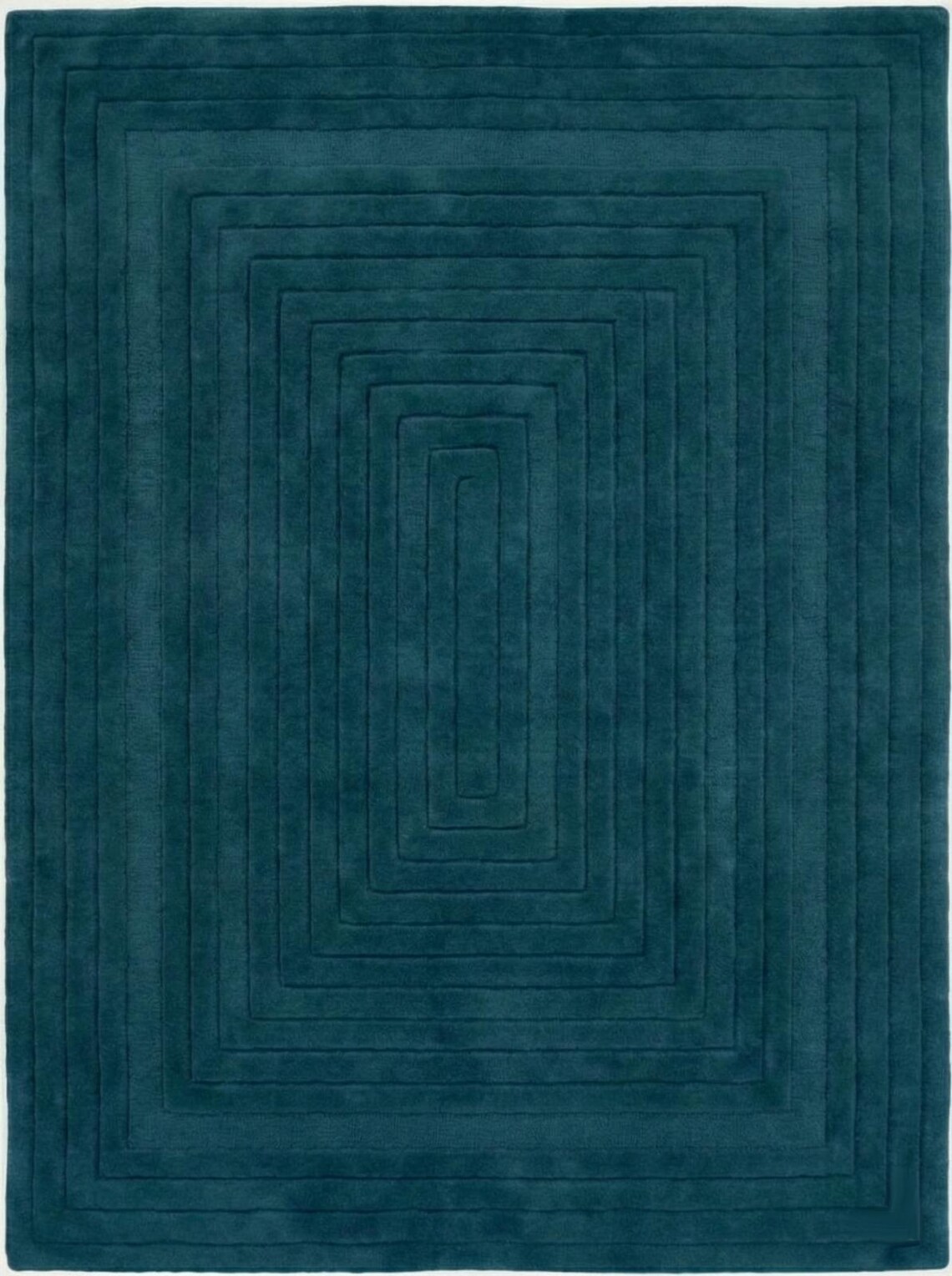 Dark Teal Hand Tufted Rug,bordered Pattern,handmade Wool Rug ...
