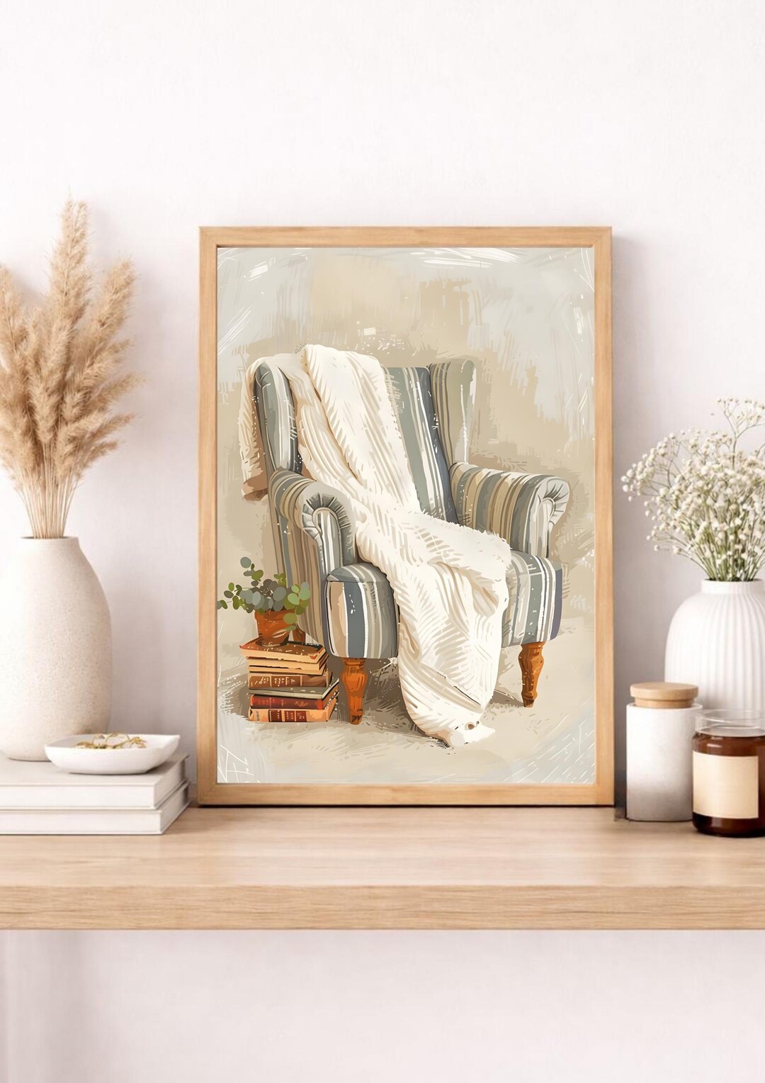 Cozy Reading Nook Printable , Armchair Still Life Illustration, Neutral ...