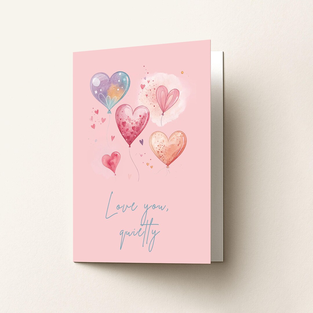 Printable Valentine Card 'love You Quietly' - Pink Watercolor - Digital ...