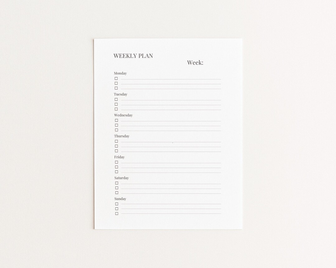 Minimal Weekly Planner Printable | Simple Undated Weekly Plan | Clean ...