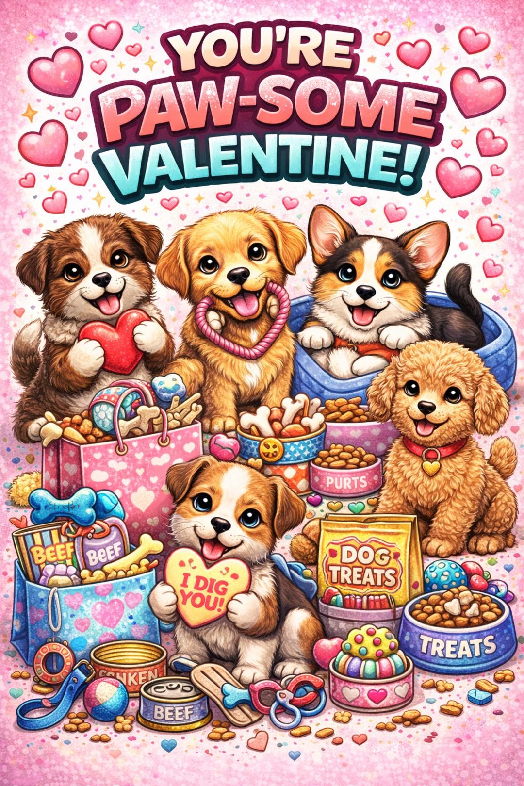 Dog Valentine Card Printable | You’re Paw-some Valentine | Puppy Kids ...