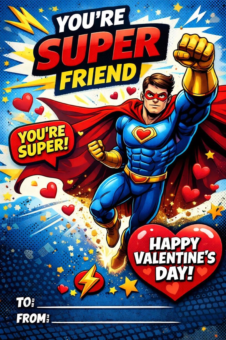 Superhero Valentine Card Printable | You’re Super Friend Valentine ...