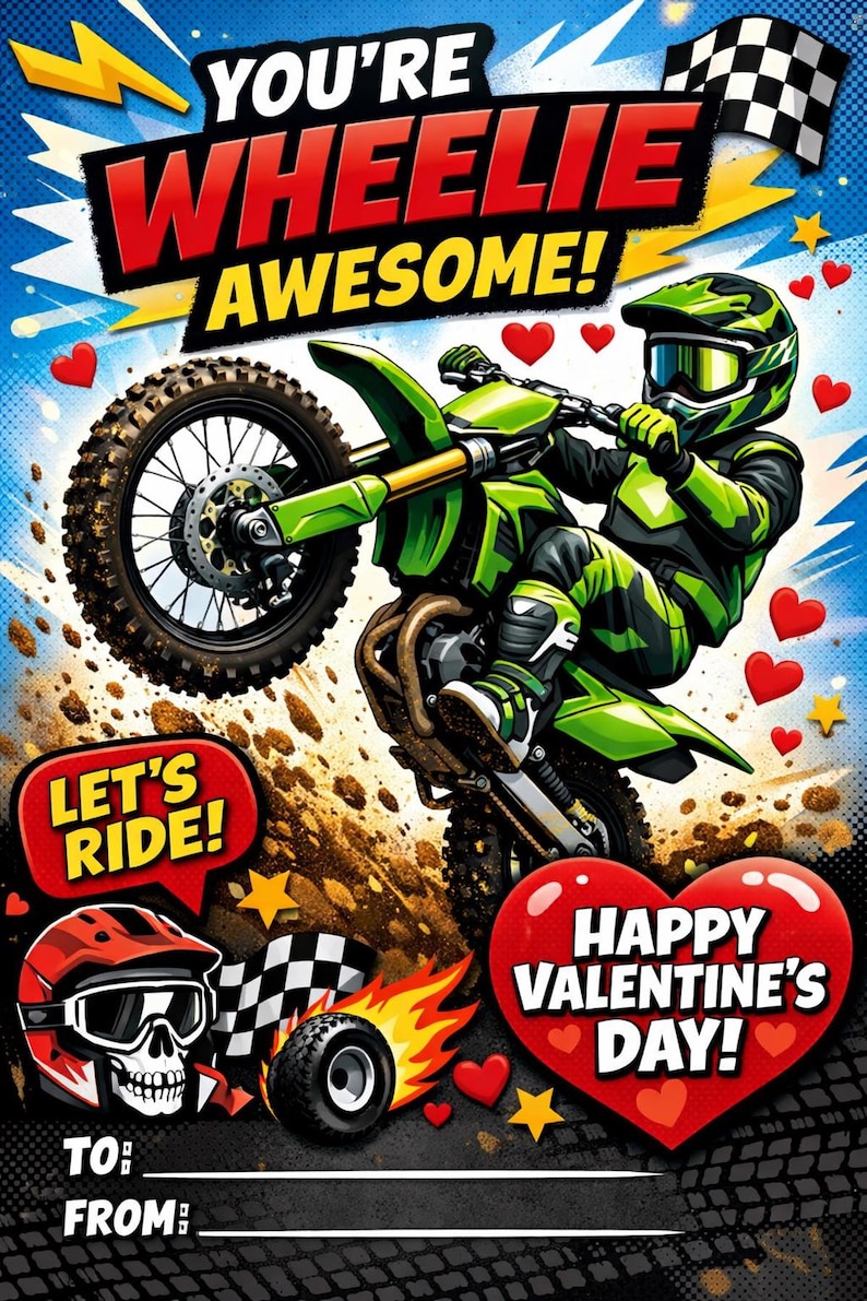 Dirt Bike Valentine Card Printable | Wheelie Awesome Valentine ...