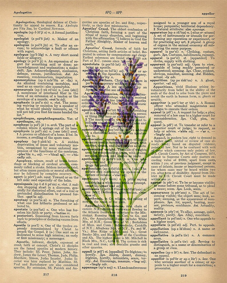 Dictionary Art Print - Beautiful Lavender Flower - Upcycled Vintage ...