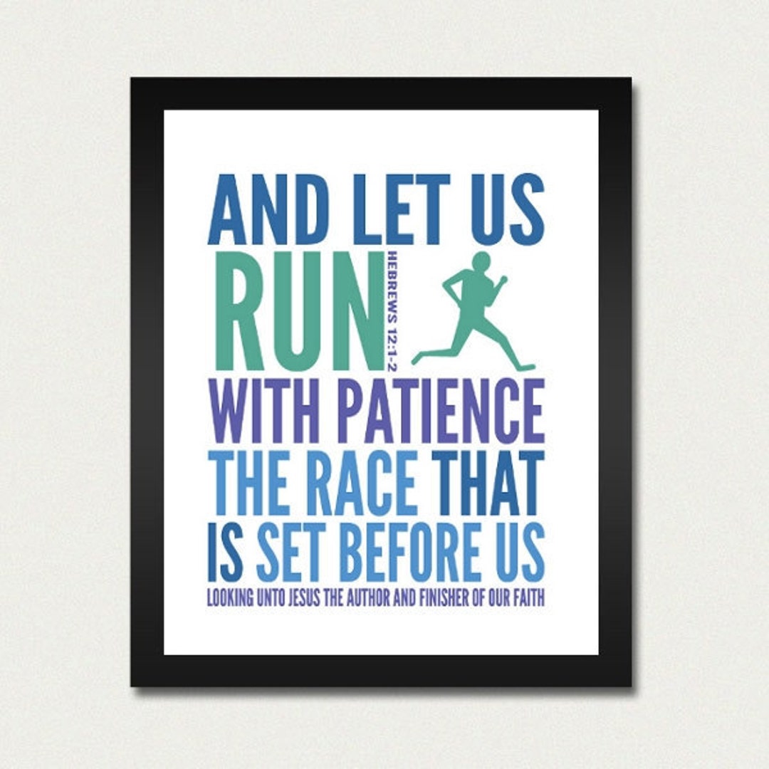 Bible Print / Scripture Poster / Christian - Let Us Run With Patience ...