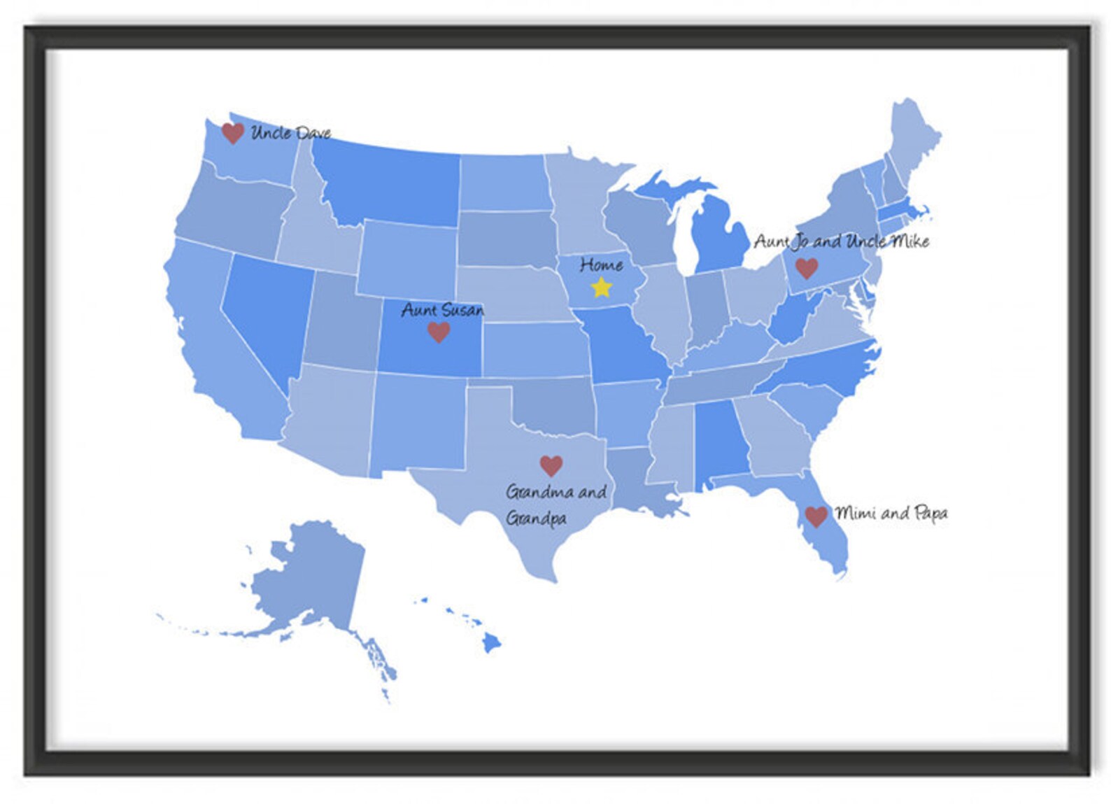 Personalized Map / Custom Map / Map Poster in Blue - Family is Where ...