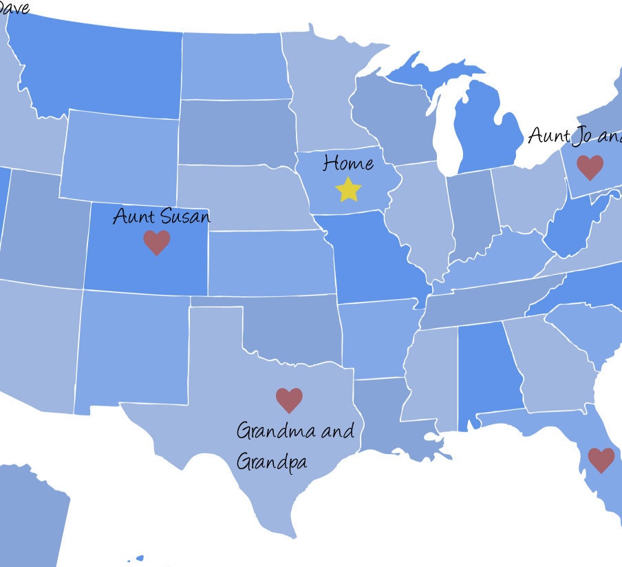 Personalized Map / Custom Map / Map Poster in Blue - Family is Where ...