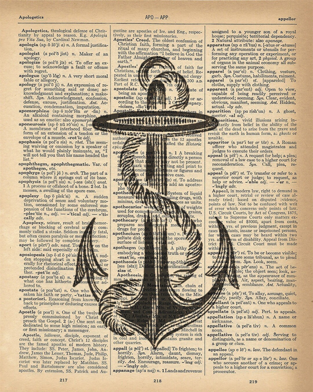 Dictionary Art Print - Anchor / Nautical - Upcycled Vintage Dictionary ...