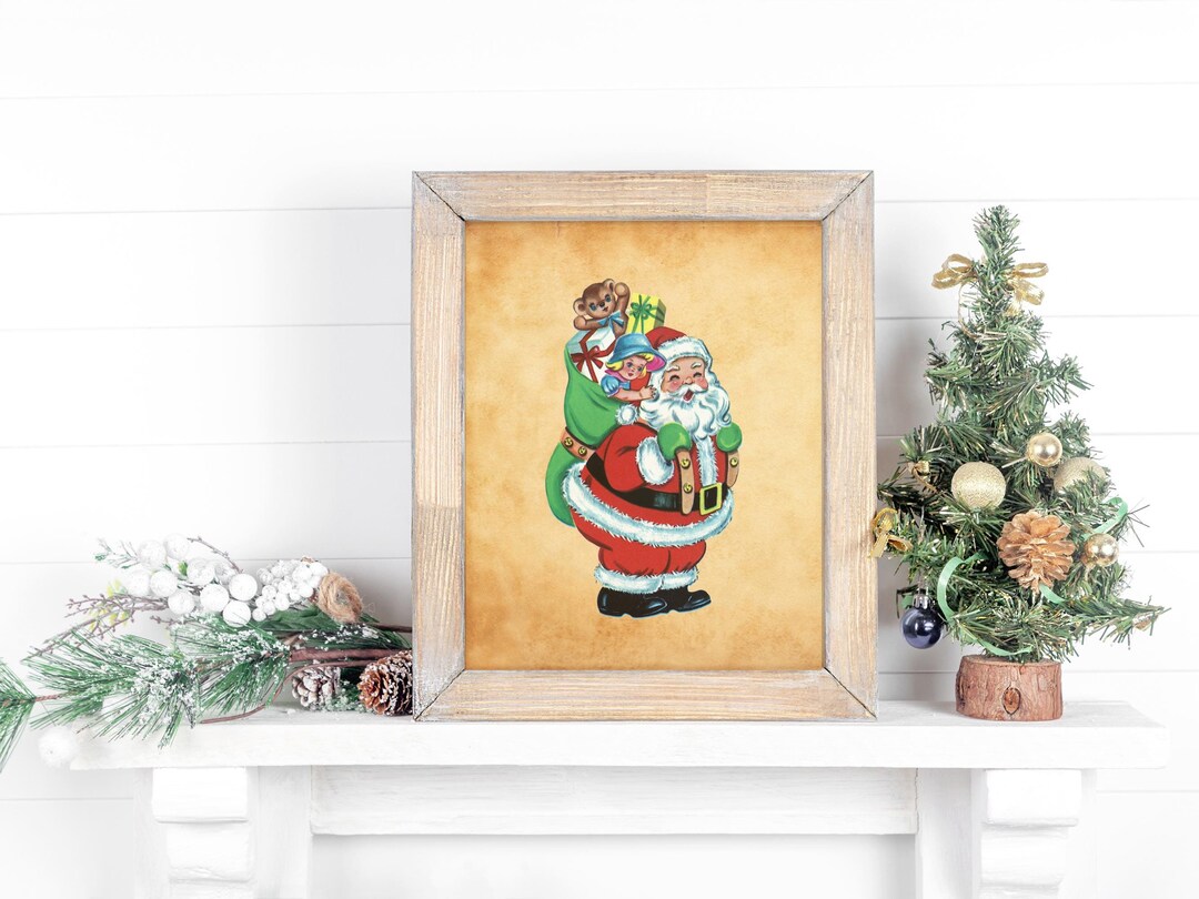Christmas Vintage Santa Illustration Art Print, Christmas Santa Art ...