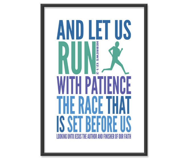 Bible Print / Scripture Poster / Christian - Let Us Run With Patience ...