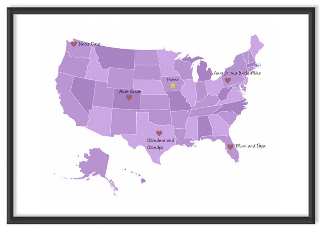 Personalized Map / Custom Map / Map Poster in Purple - Family is Where ...