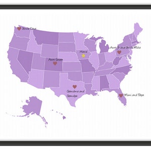 Personalized Map / Custom Map / Map Poster in Purple - Family is Where ...