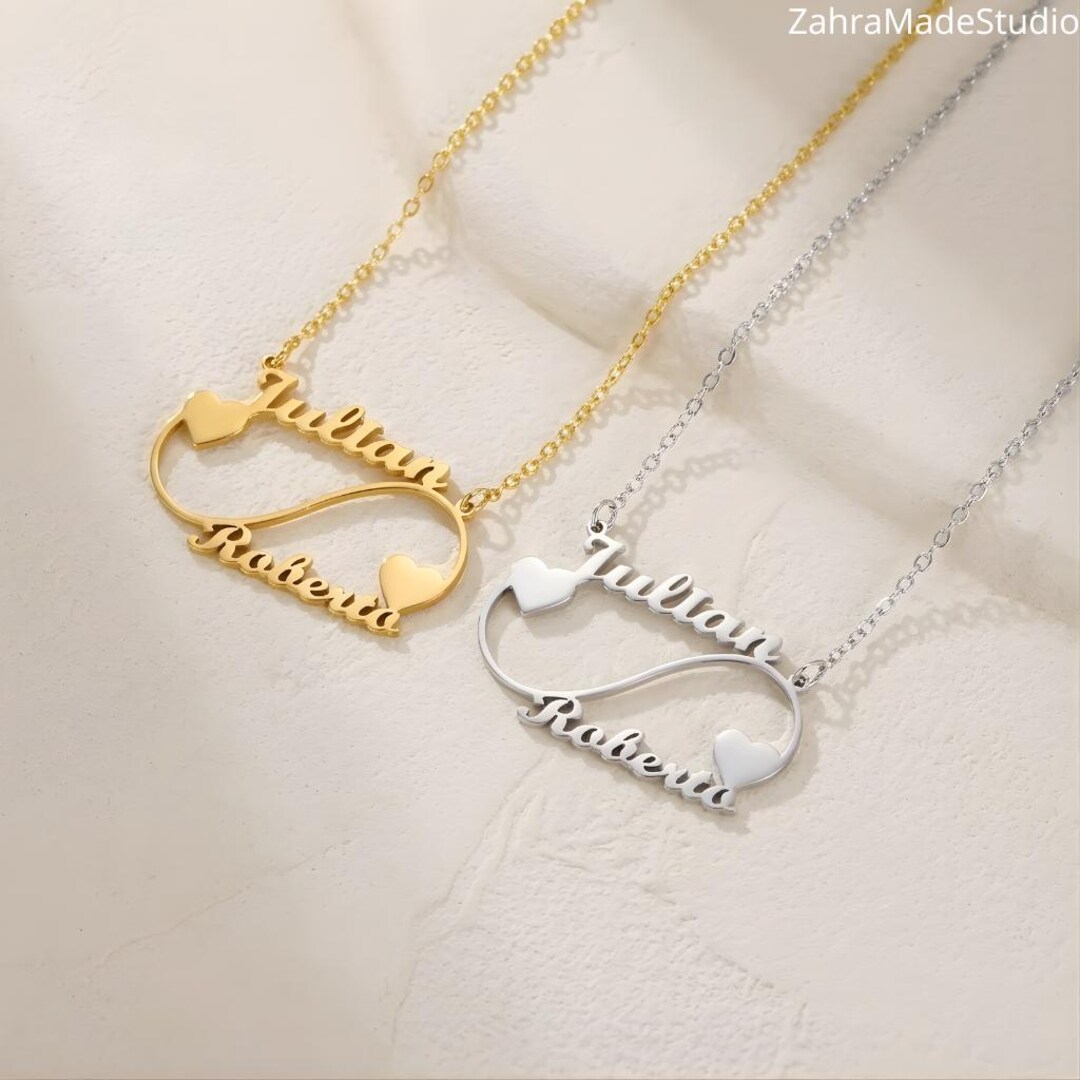 Couples Name Necklace Infinity Heart • Personalized Love Pendant ...