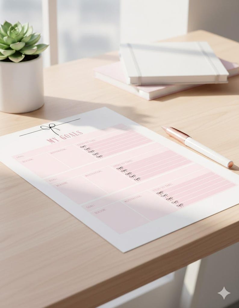 Pink Bow Goals Planner | Minimalist Printable PDF | Digital Download ...