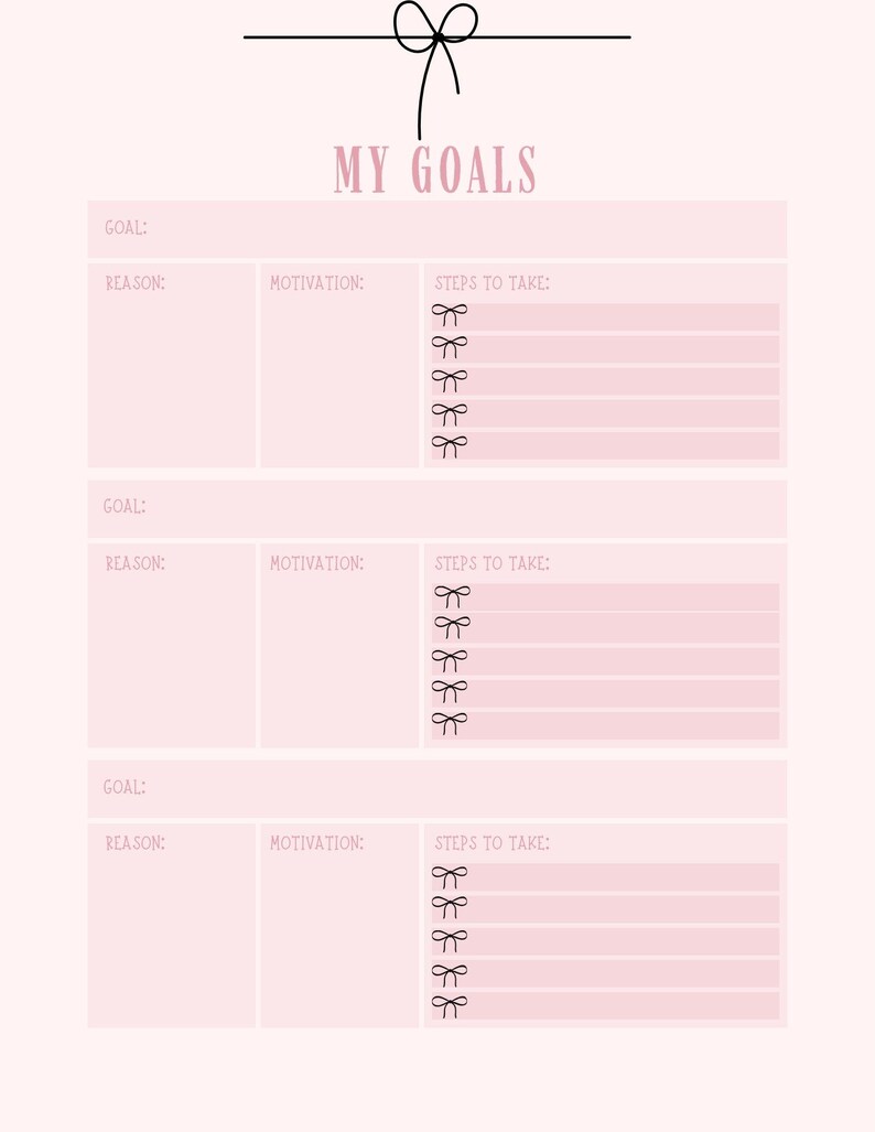 Pink Bow Goals Planner | Minimalist Digital Goals Planner | Cute ...