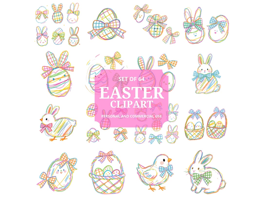 Easter Clipart Bundle – Hand-drawn Bunny, Chicks, Eggs, Baskets ...