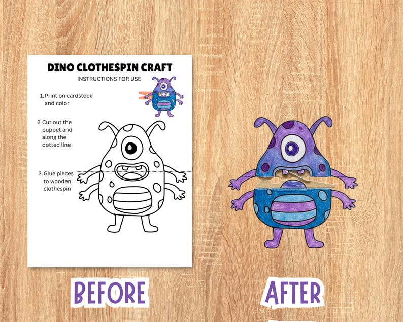 Printable Monster Clothespin Puppets, DIY Kids Craft Activity, Monster ...
